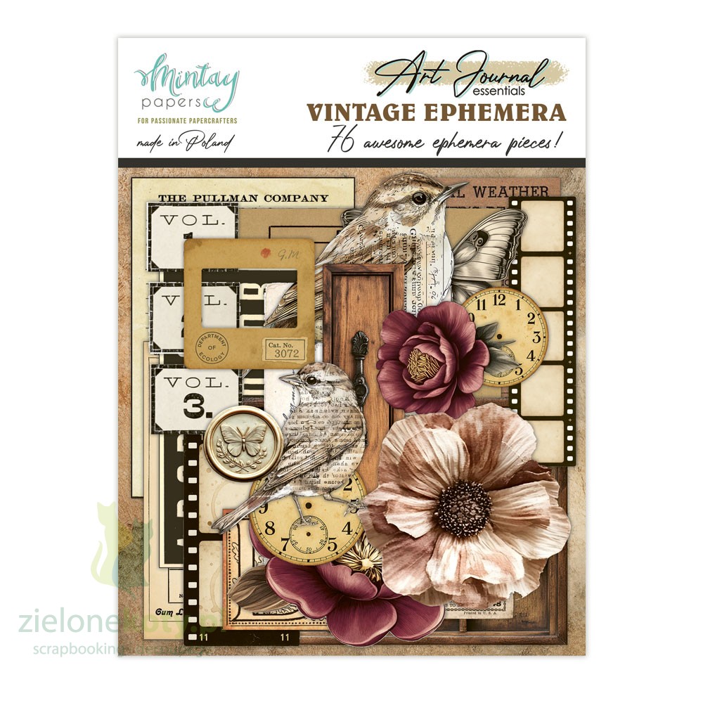 Zestaw dodatków Mintay Art Journal Ephemera Pack Vintage 76 szt ...